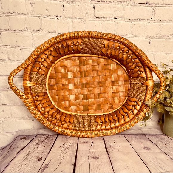 Accents | Woven Tray Basket Beautifully Woven With 2 Tones And 3 ...